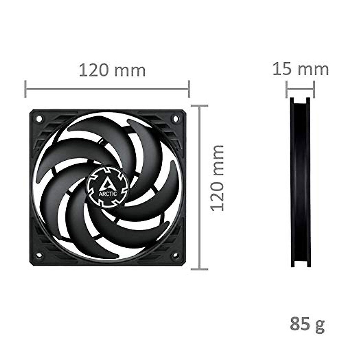ARCTIC P12 Slim PWM PST - PC Fan, 120mm Case Fan with PWM Sharing Technology (PST), Pressure-optimised, Quiet Motor, Computer, Extra Slim, 300–2100 RPM - Black