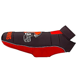 NFL Cleveland Browns Puffer Vest for Dogs & Cats, Size Small. Warm, Cozy, and Waterproof Dog Coat, for Small and Large Dogs/Cats. Best NFL Licensed PET Warming Sports Jacket