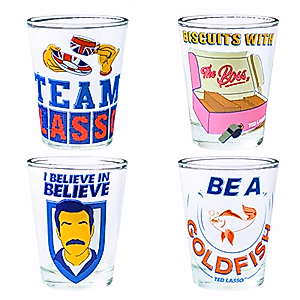 Silver Buffalo Ted Lasso Quotes 4-Pack Mini Glass Set, 1.5 Ounces, Multicolor