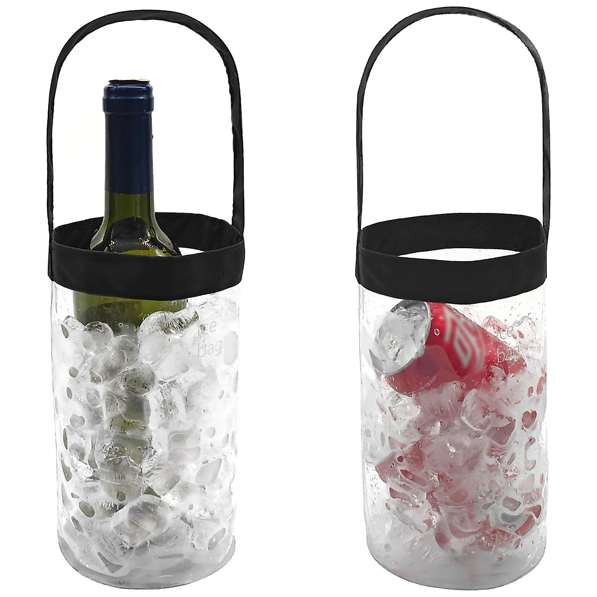 Pallesen 2 Pack Ice Wine Bag Portable Collapsible Clear Wine Pouch Cooler with Handle Wine Bottle Chiller Ice Bucket Tote for Outdoor, 750ml Standard Size Red Wine, White Wine, Cold Beer, Iced Drinks
