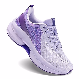 WONESION Womens Slip on Tennis Walking Sneakers Mesh Running Sport Walking Exercises Shoes D Purple