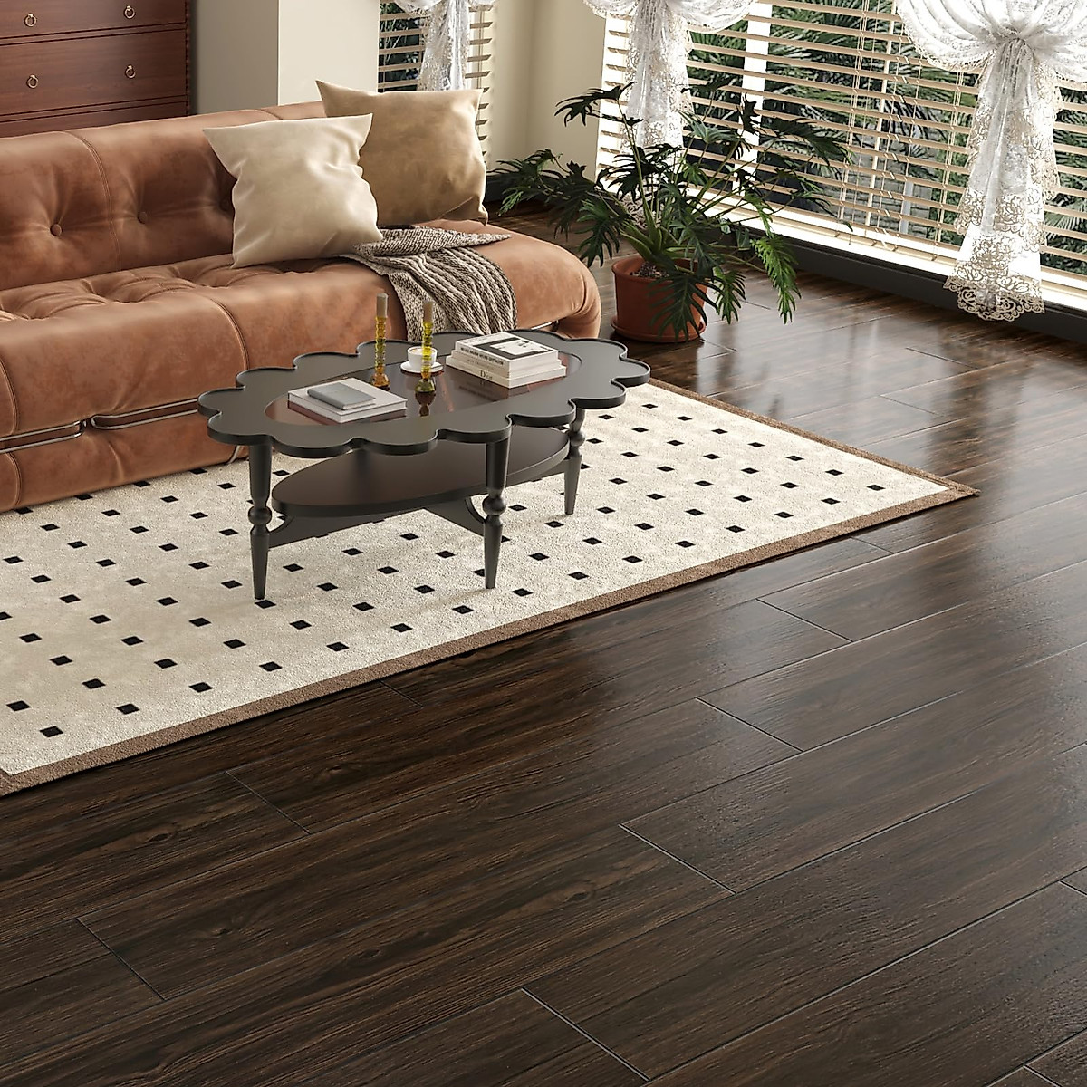 Wallercity 6"x36" 4PCS Vinyl Flooring Peel and Stick Floor Tile Bathroom Deep Brown Wood Grain Plank Self Adhesive Stick on Floor Tile Waterproof Removable Flooring Sheets for Kitchen Bedroom Basement