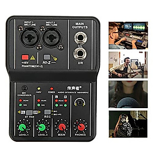 GOWENIC 2 Channel Audio Mixer, DJ Audio Mixer, USB 48V Phantom Power Compact Sound Mixing Console USB Soundcard for PC Recording Home Karaoke Internet