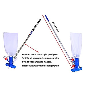 PoolSupplyTown Pool Spa Jet Vacuum Cleaner w/ Brush & 48-inch Poles, Ideal for Frame Aboveground/Inflatable Pool, Spa, Hot Tub, Pond, Fountain Vacuuming, No Electric Power Needed, Use Water Pressure From Garden Hose to Vacuum (Optional, A Telescopic Pool