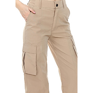 Leggings Depot High Waisted Women’s Straight Wide Leg Trousers w/Pockets, Baggy Cargo Pants, Khaki-Large