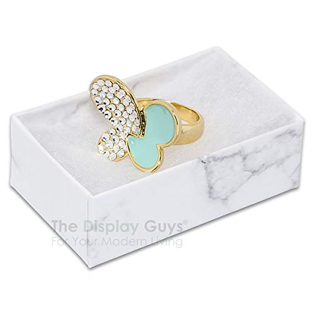 TheDisplayGuys 100-Pack #21 Cotton Filled Cardboard Paper Jewelry Box Gift Case - Marble White (2 5/8" x 1 5/8" x 1")
