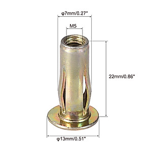 uxcell Multi-Grip Rivet-Nut, M5 Pre-Bulbed Shank Carbon Steel Color-Zinc-Plated Flat Head Threaded Insert Nut 40Pcs