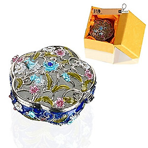 YU FENG Hinged Trinket Box Jeweled Hand-painted Patterns Jewelry Box Bejeweled Box Collectible for Women (flower box)