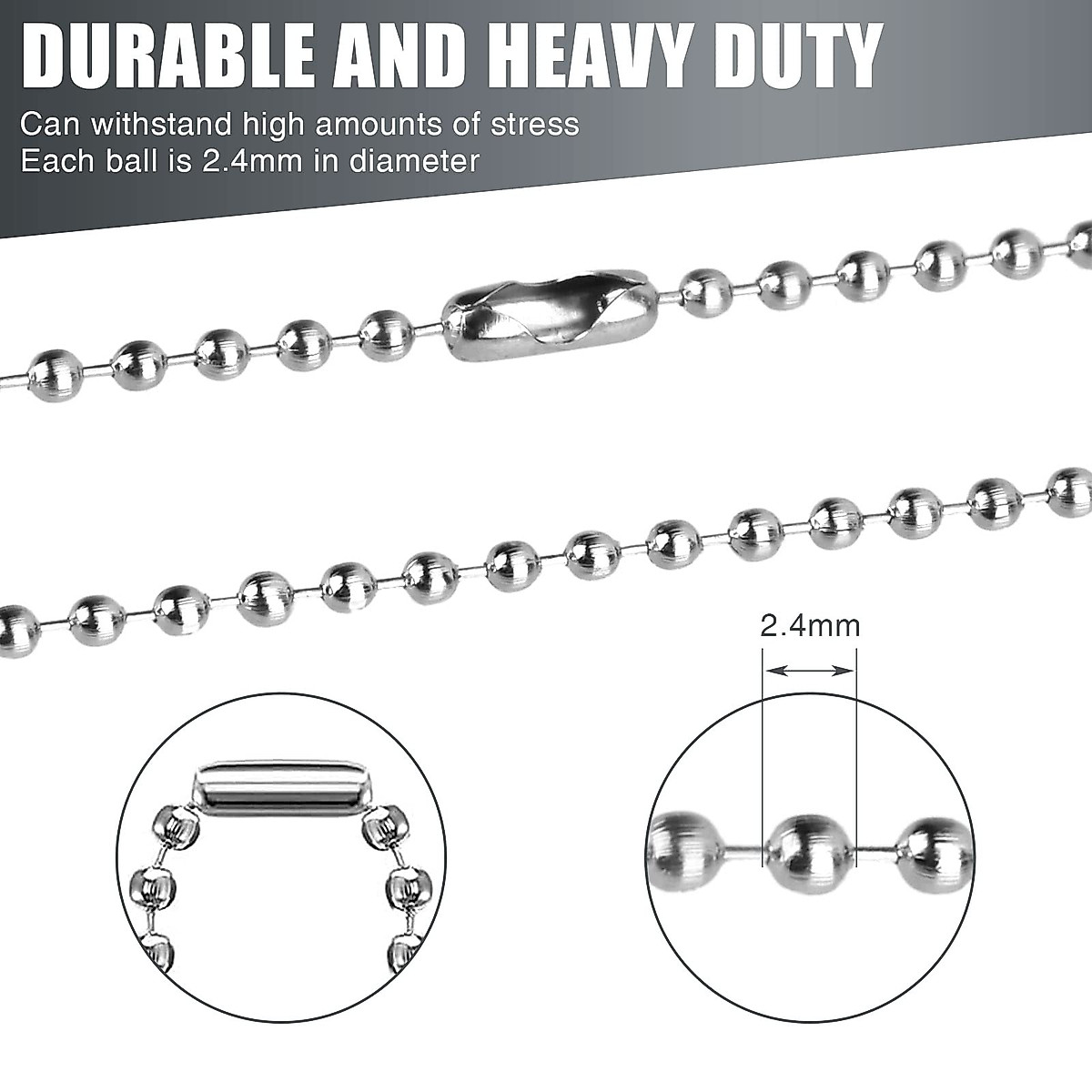 Mandalahuang 10 pcs Dog Tag Chain, Ball Chain Necklace, dog tag chains for men, Silver Nickel Plated Metal 27.6" Long 2.4mm Ball Bead Chain.