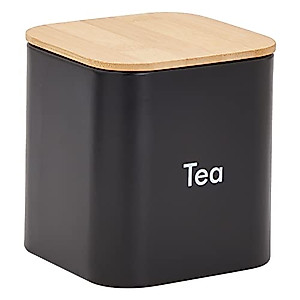 Juvale 3-Piece Set Sugar Tea Coffee Kitchen Canister Set, Black Stainless Steel Containers with Bamboo Lids (48 oz)