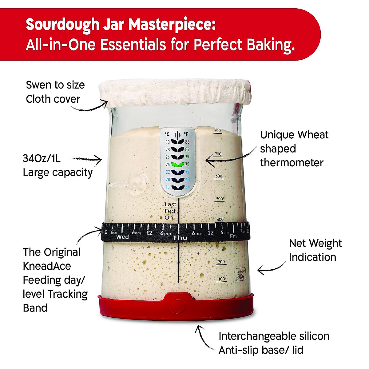 KneadAce Bread Lame & Sourdough Starter 34oz Pro Jar Kit