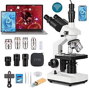 Compound trinocular Microscope, 40X-5000X Magnification, Research Grade trinocular Compound Laboratory Microscope, high Resolution Optics, Suitable for Laboratory, School, Clinical…