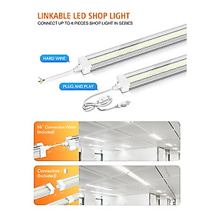 ONLYLUX 8 Pack 4FT Linkable LED Shop Light for Garage, Workshops, 6500K Cool Daylight 50W (300w Equivalent), Plug and Play, Hanging or Surface Mount, with Power Cord and On/Off Switch, ETL Certified