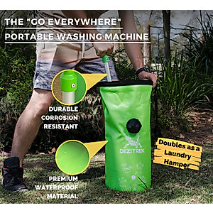 Dezitrek LARGE All in One Hand Wash Bag and Plunger Set - Off Grid Washing Machine Non Electric for Camping Travel | Eco Friendly Portable Manual Clothes Washer Laundry Bag for RV's, Apartments