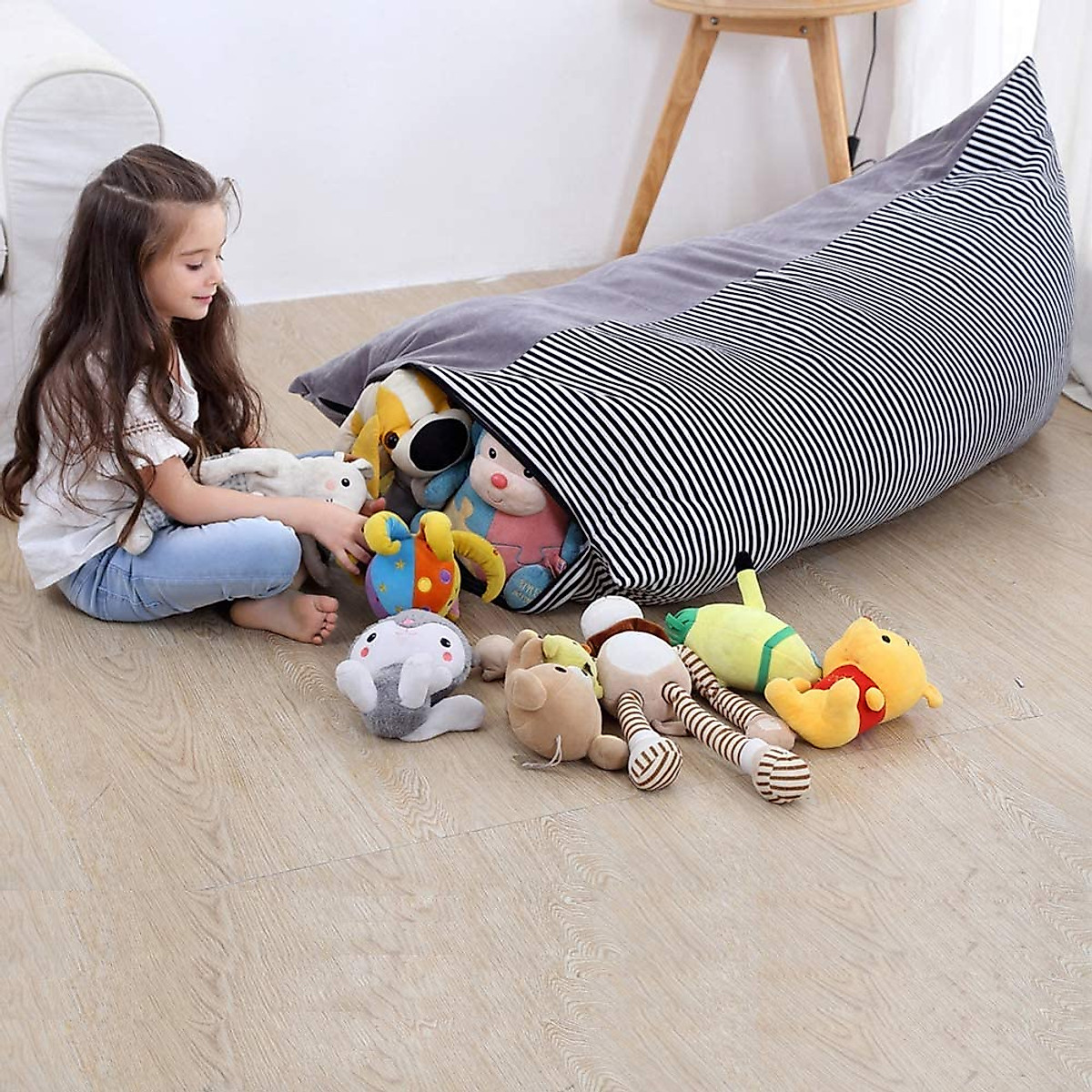 Stuffed Animal Storage Bean Bag Chair Cover | 53" Extra Large Beanbag Cover for Kids and Adults, Plush Toys Holder and Organizer for Boys and Girls | Premium Velvet - Soft & Comfortable