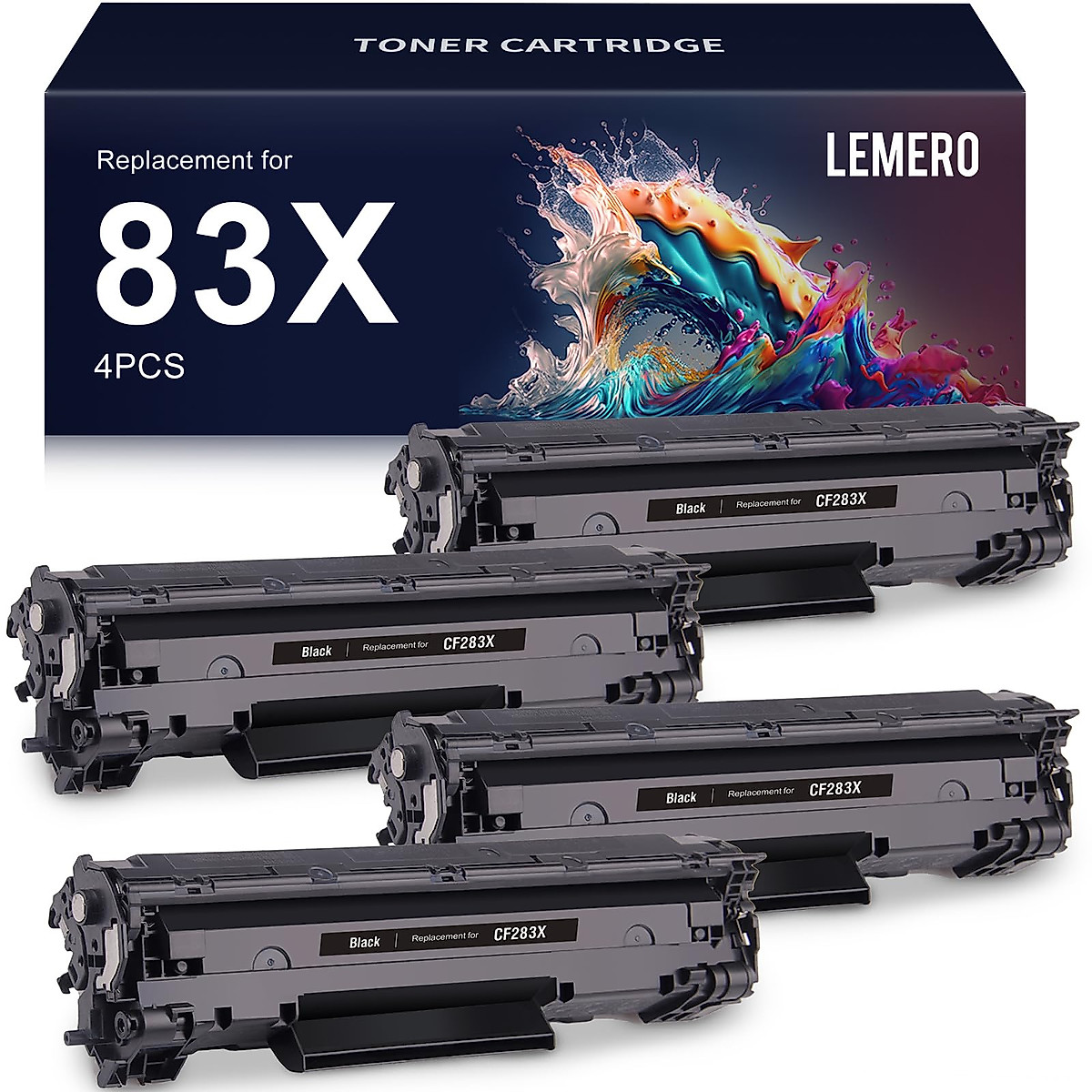LEMERO Compatible Toner Cartridge Replacement for HP 83X CF283X 83A CF283A High Yield - use with Laserjet Pro M201dw MFP M225dw MFP M225dn MFP M225nw (Black, 4-Pack)