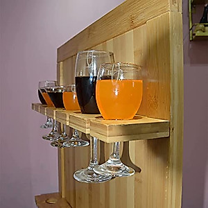 ikare Champagne Wall Holder for Party, 3-Tier Wooden Champagne Glass Flute Holder Wall Stand Rack, Wine Glass Holder Rack Floor Standing, 18 Glass Drinks Shelf, Champagne Tower Stand Wine Rack Display