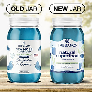 TrueSeaMoss Wildcrafted Irish Sea Moss Gel - Made with Dried Seaweed & Fresh Sea Vegetables, Seamoss - Made in USA (Blue Spirulina and Raspberry, Pack of 1)