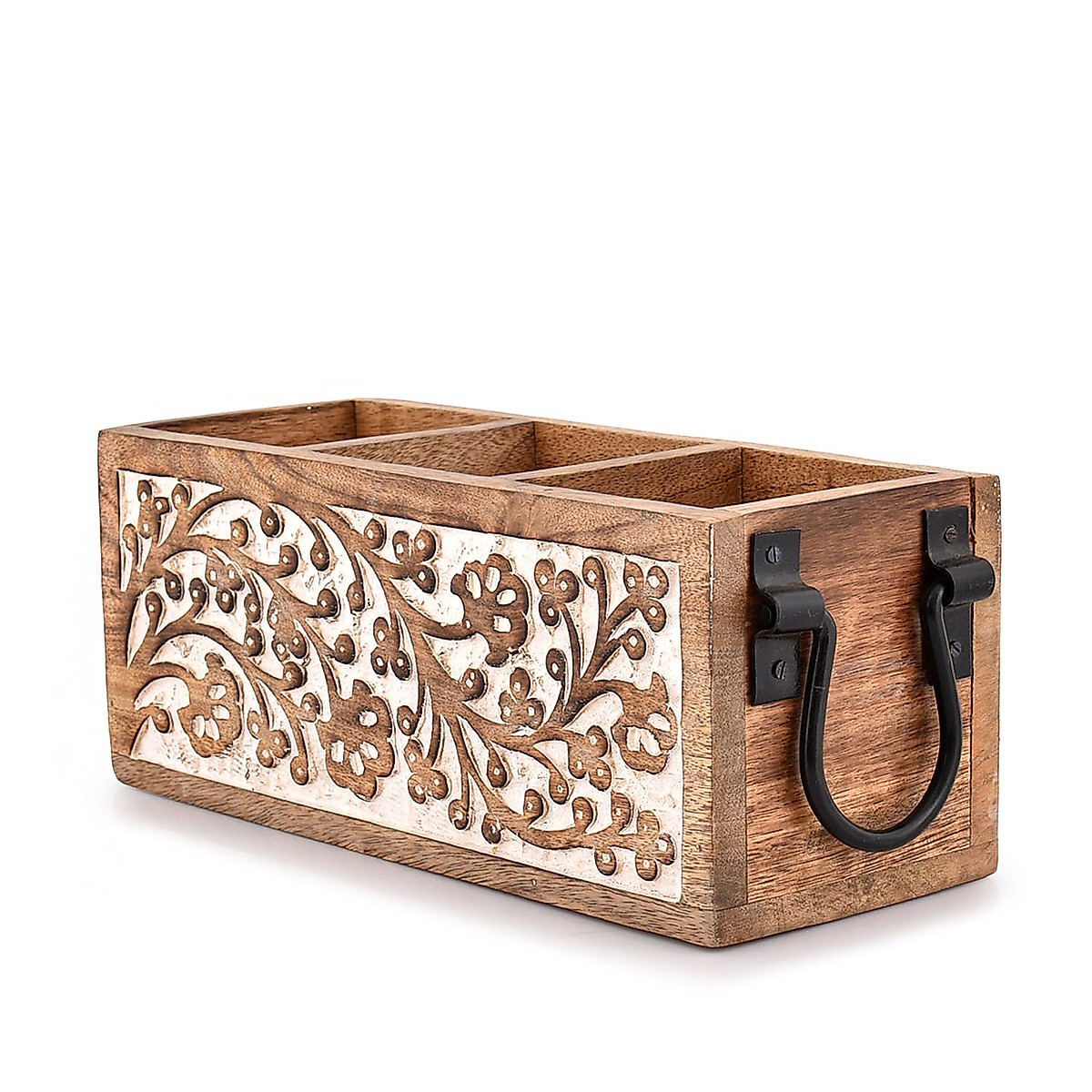 BHAVATU Mango Wood Utensil Drawer Organizer, Silverware Tray Organizer, Kitchen Drawer Organizer for Flatware Cutlery (11" x 4" x 4.5")