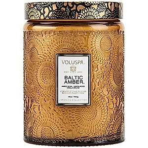 Voluspa Baltic Amber Candle | Large Glass Jar | 18 Oz | 100 Hour Burn Time | All Natural Wicks and Coconut Wax for Clean Burning | Vegan