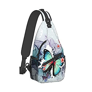 Aswuihz butterfly ink paint flowers Sling Bags Shoulder Backpack Crossbody Men Women Gym Climbing Runners Cycling Travel