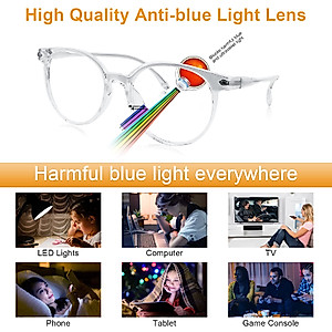 Craebuer Clear Glasses for Women Men, Retro Round Blue light Blocking Reading Eyeglasses with Lightweight Frame, Anti Eyestrain UV Glare Filter Eyewear