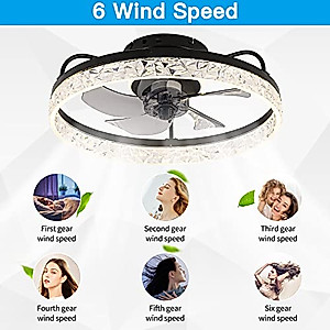 OPFLI Ceiling Fan with Led Lights,Semi Flush Mount Low Profile Fan Light,Dimmable 3 Color,6 Speeds Round Bladeless Ceiling Fan for Kitchen Dining Kids Room