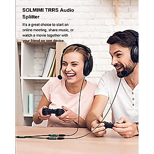 SOLMIMI Headphone Splitter 3.5mm 4-Pole Male to Two TRRS Female Adapter Suitable for Two Audio and Microphone Headsets, Compatible with PC, Laptop, Android, Windows, Smartphones