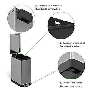 SIMPLYKLEEN Kleen-Fit 45Liter/11.9Gallon Slim Rectangular Trash Can with Soft-Close Foot Pedal, Stainless Steel Heavy-Duty Garbage Can for Kitchen Home Office Bedroom Living Room