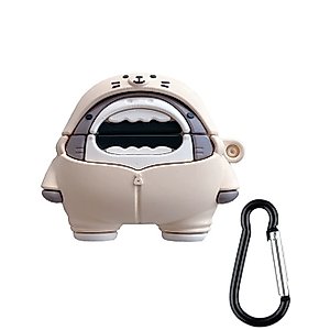 Funny Case Compatible with Apple AirPods Pro Anime Cool Kawaii Food Cover Silicone Shell Anti-Fall Cases for AirPods Pro 2019 with The Carabiner for Men Women (AirPods Pro, Cute Shark)