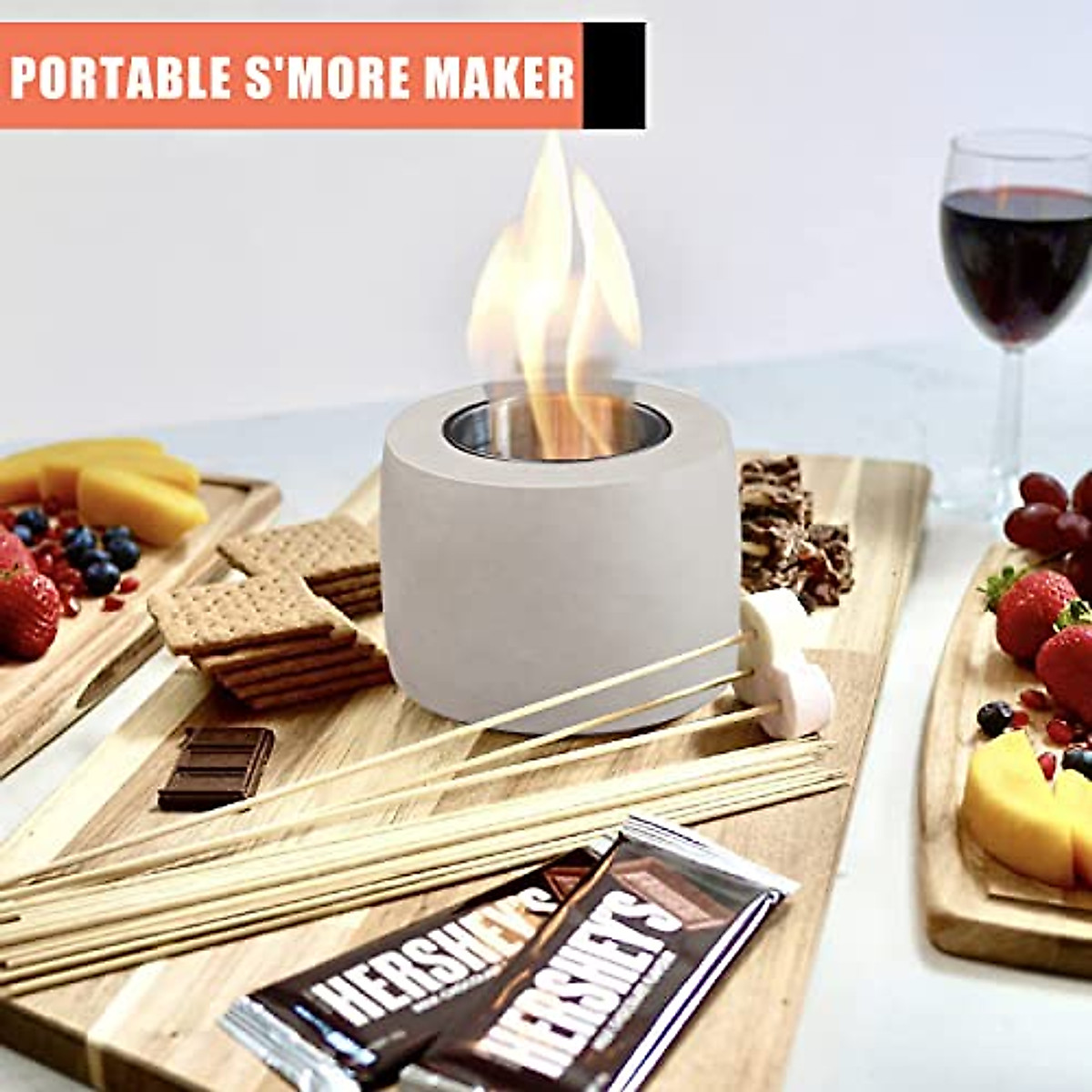 Puraville Concrete Tabletop Fire Pit, Ethanol Fuel Fire Pit, Portable Table Top Fire Pit Bowl, Mini Tabletop Fireplace for Indoor and Outdoor Use (Light Grey)