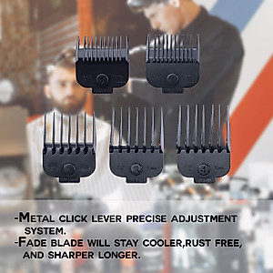 Caliber Magnetic Cutting Guards Set - Professional Hair Cut Clippers Tool - 5 Piece Universal Grooming Guards Replacement - Black Attachment Guide Comb for Precise Hair Cutting and Trim Length