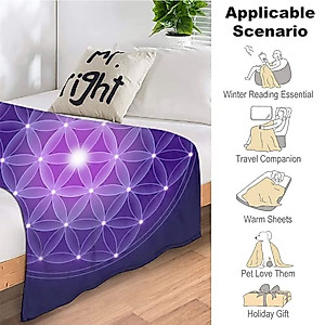 Flannel Blanket,Sheet Blanket,Flower of Life with Stars Spiritual Symbol Sacred Geometry Ancient,Soft Cozy Lightweight Fluffy Fleece Throw,60x80 Inch