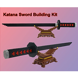 Demon Slayer Sword Building Kit, 19in Cosplay Anime Tanjiro Samurai Swords Building Blocks with Sword Stand, Demon Slayer Katana Swords Model Building Toy Gift for Kids, Adults