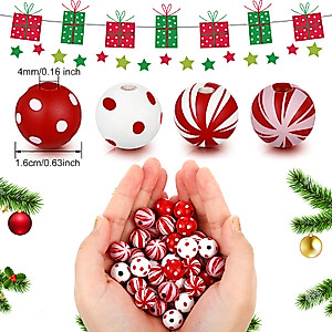 100 Pieces Candy Cane Wooden Beads 0.63 Inch Christmas Dotted Striped, Colorful Round Spacer Natural Farmhouse Craft Beads with Hole for DIY Craft Supplies Holiday 4 Colors (red)