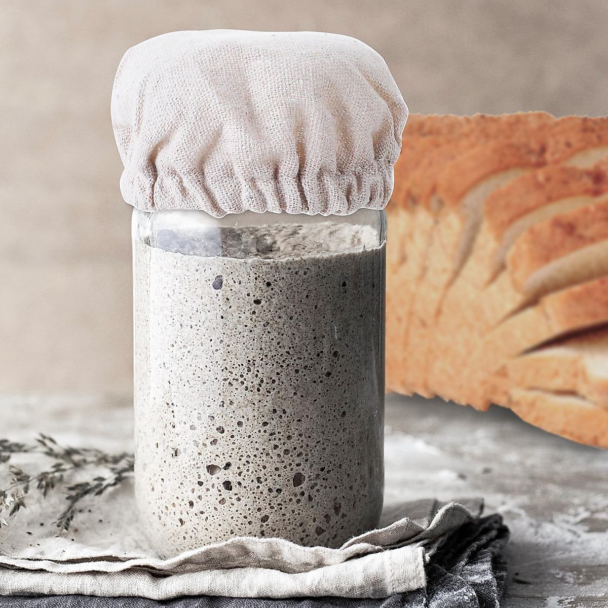 JIEYAO 4 Pcs Sourdough Starter Jar Cloth Covers, Elastic Bread Baking Cloth Cover, Reusable Sourdough Proofing Bowl Cover Breathable Cloth lid/Cap Kombucha Brewing Lids Supplies Fit 3-4 Inch Jar Mouth