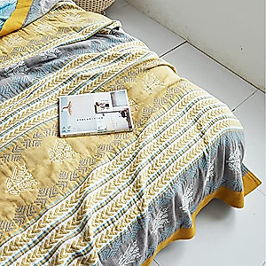 DECMAY Cotton Bohemia Throw Blanket, 5-Layer Super Soft Cozy Warm Blanket for Bed Couch. Full/Queen Size（Khaki,80"X91"