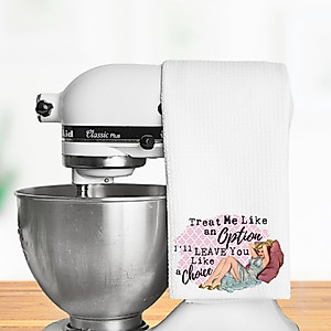 Treat me Like an Option, I'll Leave you Like a Choice Funny Vintage 1950's Housewife Pin-up Girl Waffle Weave Microfiber Towel Kitchen Linen Gift for Her BFF
