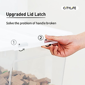 Citylife 54 Quart Stackable Storage Plastic Storage Box with Tight Locking Lid Clear Storage Box Chest, Plastic Container for Organizing Clothes in Closet, 4-Pack