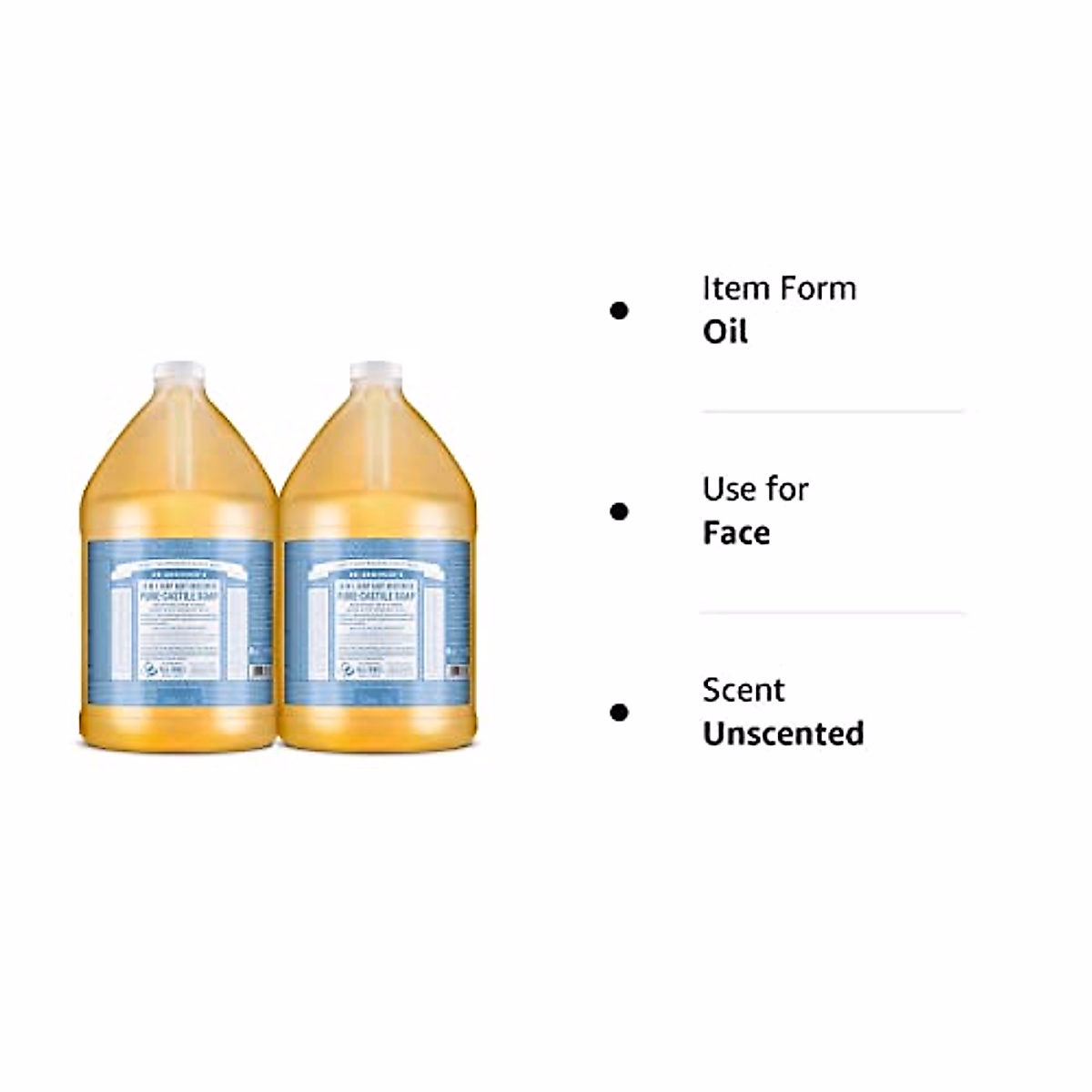 Dr. Bronner's - Pure-Castile Liquid Soap (Baby Unscented, 1 Gallon, 2-Pack) - Made with Organic Oils, 18-in-1 Uses: Face, Hair, Laundry and Dishes, For Sensitive Skin and Babies, No Added Fragrance
