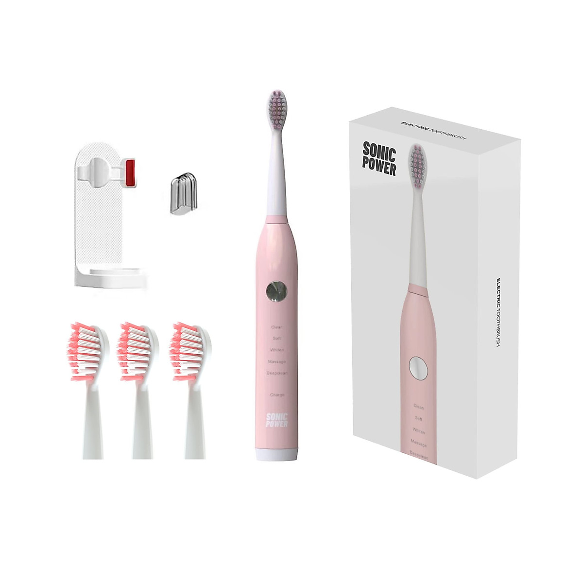 SonicPower Electric Toothbrush Kit, Ultra Portable & Lightweight with 5 Cleaning Modes, 1 Year Supply of Brush Heads, Rechargeable Battery, Mirror Mount & Travel Cap Included, 4 Color Options