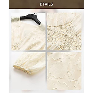 BebreezChic Women Dresses Cocktail with Lining Knee Length Long Sleeve Ladies Elegant Lace Smocked Short Dress 2023 Spring Summer Dresses, Beige XL