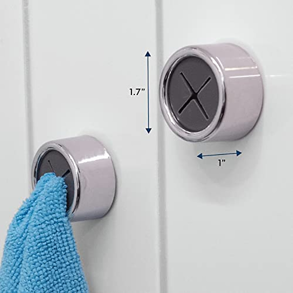 S&T INC. Round Adhesive Push Towel Hooks for Kitchen, Hand and Dish Towels, Grey, 4 Pack