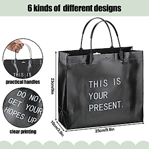 12 Pcs Funny Black Gift Bags Set with Handles Glossy Reusable Gift Bags Tote Bags Non Woven Grocery Shopping Cloth Bag for Christmas Birthday Wedding Party Anniversary, Medium Size 9.8 x 9 x 3.9 Inch