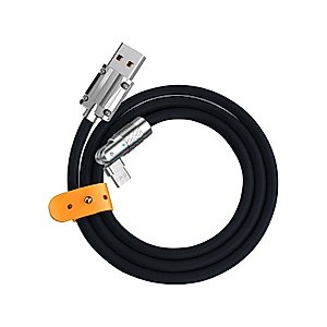 DASHENRAN Chubby Gamer 180° Rotating Fast Charge Cable, 180° Rotating Fast Charge Cable, for Type-C, for iPhone, for Micro-USB, for Home, Office, Car (for iphone, Black 1.8M)