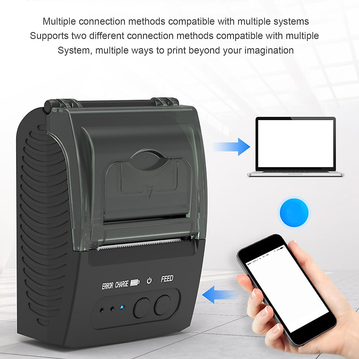 Portable Printer Receipt, 58mm Paper Width 2000mAh Rechargeable Thermal Label Printer,with Thermal Printer Paper,for Office and Small Business