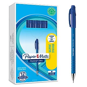 Paper Mate Flexgrip Ultra Ballpoint Pens, Medium Point (1.0 mm), Blue, 12 Count