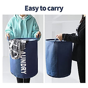 Consmos 2-Pack Collapsible Laundry Basket, Large Laundry Hamper with Handle, Freestanding Laundry Baskets Dirty Clothes Basket for Bedroom, Bathroom& College Dorm, Dark Blue