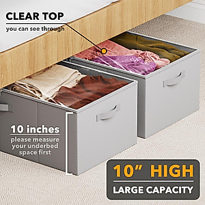 SpaceAid 2 Pack 10" High Under Bed Storage Containers, Large Underbed Storage Organizer Bins with Lids for Bedroom, Dorm, Clothes, Closet Organization, Bed Sheets and Blankets (Gray)
