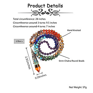 GEHECRST Natural 7 Chakra 108 Mala Prayer Beads Necklace with Reiki 12 Faceted Healing Crystal Pointed Pendant Multilayer 6mm Gemstones Beads Bracelet Mens Women Jewelry for Meditation, Protection